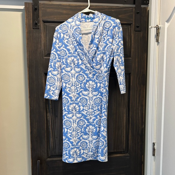 J. McLaughlin | Dresses | J Mclaughlin Blue And White Patterned Faux ...
